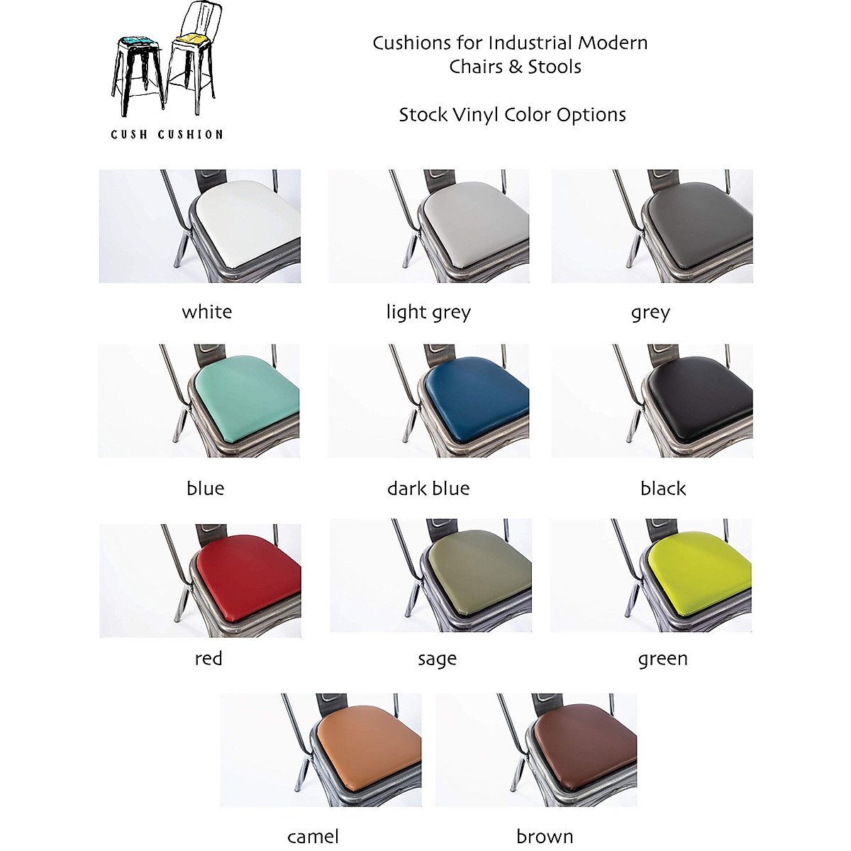 Rounded Back Chair Cushion: Fits Industrial/Modern/Farmhouse Type Chairs and Stools. Handmade in USA (Grey 4 Pack)