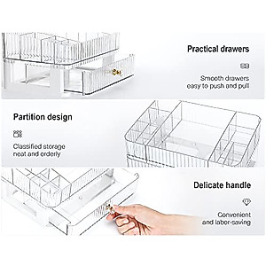 GORET Acrylic Makeup Organizer, Large Capacity Makeup Storage with Drawer for Vanity Bathroom Countertop Perfume Lipstick Brushes Skincare Eyeshadow