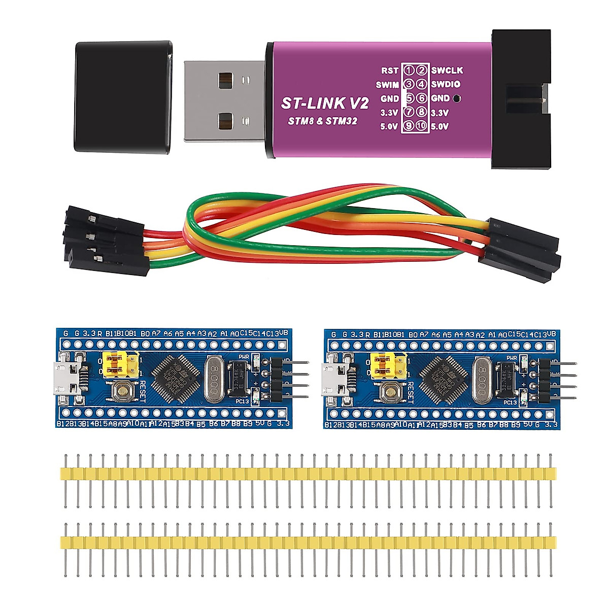 UMLIFE1PCS ST-Link V2 Programming Unit Emulator Downloader(Random Color) STM8 STM32 STLINK with 2PCS 40pin STM32F103C8T6 ARM STM32 SWD Minimum System Board Micro USB for Arduino