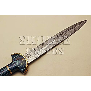 Skokie Knives Handmade Damascus Steel Dagger Knife - Steel Handle Pakka Wood and Brass Spacer