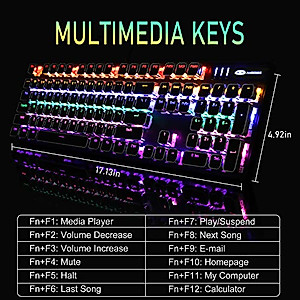 Camiysn Typewriter Style Mechanical Gaming Keyboard, Black Retro Punk Gaming Keyboard with RGB Backlit, 104 Keys Blue Switch Wired Cute Keyboard, Unique Square Keycaps for Windows/Mac/PC