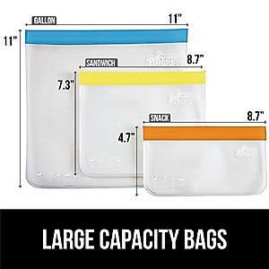 Gorilla Grip Reusable, Leakproof Secure Zip Freezer Safe, Food Grade PEVA Food Storage Bags, Lunch Storage Produce, School, Work, Snack, Sandwich