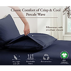 California Design Den Luxury Cotton Sheets for Queen Size Bed, GOTS Certified - Percale Sheets Queen - Soft Cooling Sheets - Deep Pockets - 4 Pc Organic Cotton Queen Size Sheet Set, Navy Blue Sheets