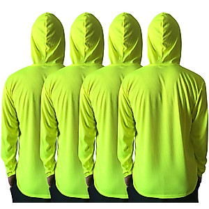 Men UPF 50+ Sun Protection Breathable T Shirt Long Sleeve Workout T-Shirts with Hood (as1, Alpha, m, Regular, Regular, 4Pcs Neon Yellow)