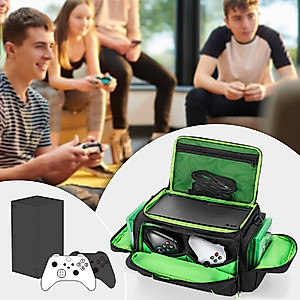 PGmoon Game Console Carrying Case Compatible with Xbox Series X, Portable Carry Bag with Enough Storage Rooms for Controllers, Discs, Cables, and More. (Patent Design)