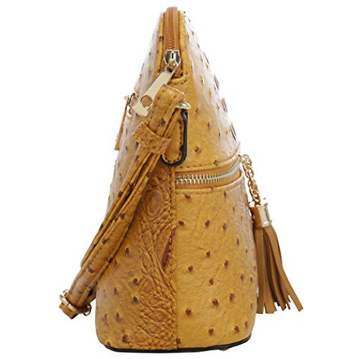 SG SUGU Crocodile Pattern Lightweight Medium Dome Crossbody Bag Shoulder Bag with Tassel | Mustard