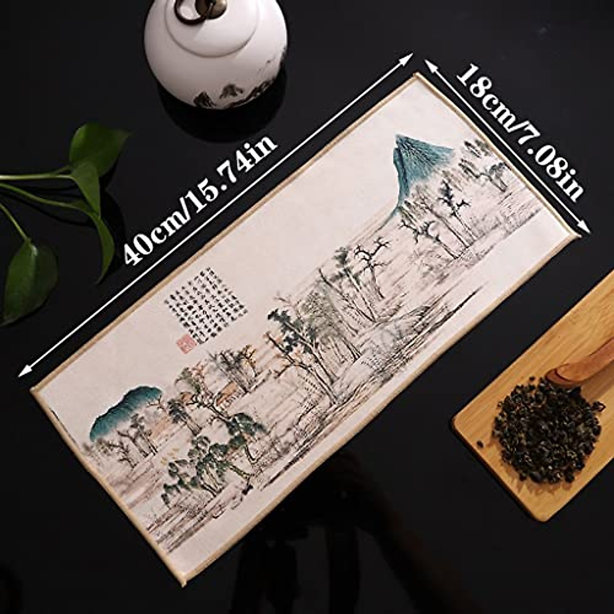 1pcs Chinese Painted Tea Towel Absorbent Rag, Thickened Table Cleaning Tea Cloth, Cotton Household Cloth Dish Cleaning Wipe Tea Towels (Color : 07, Size : 0.6x1.3ft)