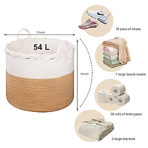 Eternal Beauty Cotton Rope Basket 17”W X14”H Large Woven Storage Basket for Blanket Living Room, Decorative Toy Baby Basket for Kids Nursery,Brown