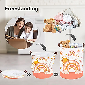 Clastyle Boho Rainbow Collapsible Laundry Basket with Handle Baby Girls Clothes Hamper for Nursery Kid Room Sun Moon Cloud Beach Towel Toy Storage Basket with Lid