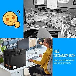 Fireproof Document Box with 13 Pockets Accordian File Organizer, ELOBOON Water-Resistant File Organizer Box with Lock, Collapsible File Storage Box Cabinet for Hanging Letter/Legal Folder, Black