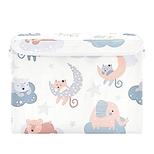 innewgogo Cute Cats Elephants Bears Storage Bins with Lids for Organizing Storage Bin with Handles Oxford Cloth Storage Cube Box for Books