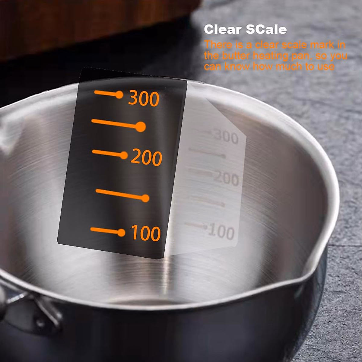 Butter Warmer Pot Stainless Steel Milk Warmer with Wooden Handle for Seafood, Mini Butter Melting Pot Small Saucepan with Dual Pour Spouts, Chocolate Melting Pot(size:300ml)