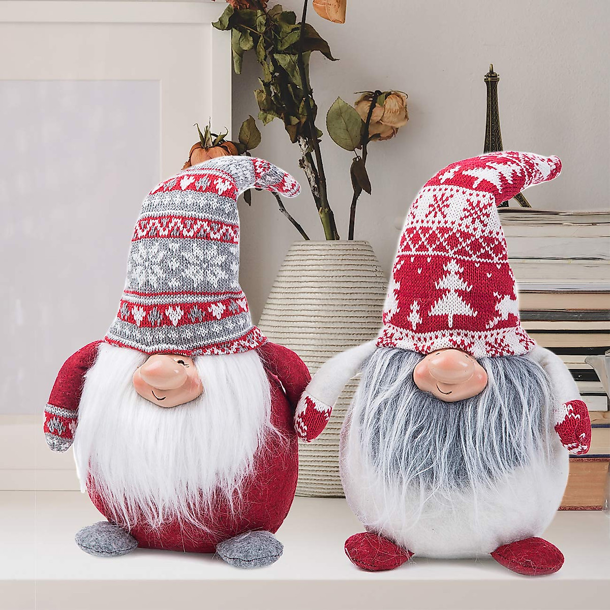 Ogrmar Set of 2 Handmade Christmas Gnomes Plush Swedish Tomte Santa Figurine Christmas Scandinavian Tomte Elf Decoration Ornaments for Xmas Home Decor