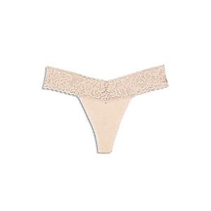 Jockey Women's Underwear Cotton Stretch Lace Thong, Dusty Sand, 2XL