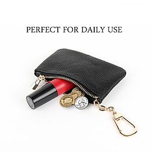 LARENNT Full Grain Leather Coin Purse with Key Chain - Small Change Purse Keychain Card Holder Keychain Pouch Small Keychain Wallet for Women and Men (Black)