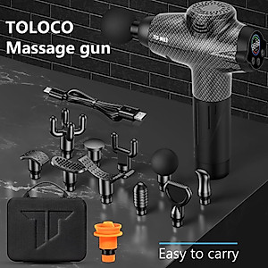 TOLOCO Massage Gun Deep Tissue, Back Massage Gun with 12 Heads, Percussion Massage Gun for Pain Relief, Gift for Mother Day & Father Gift, Dark Carbon