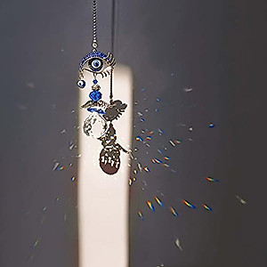 Hanging Crystal Angel Suncatcher Blue Evil Eye Protection and Good Luck Charm Chandelier Lamps Pendant(12.5in)