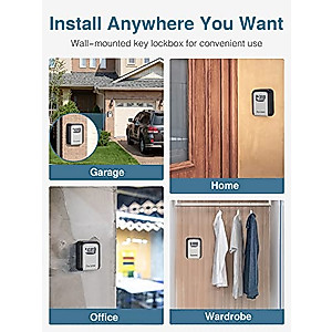 Puroma Security Key Lock Box, 4-Digit Combination Waterproof Portable Key Storage Lockbox Wall Mount 5 Key Large Capacity for House Key, Special Car Key, ID Card (Black & Gray)