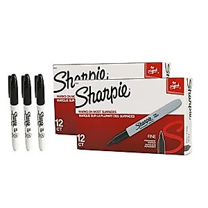Permanent Markers , Black Fine Point Permanent Markers, 24-Count (2 X Box's of 12), Waterproof, Non-Fading Marker Pen Set