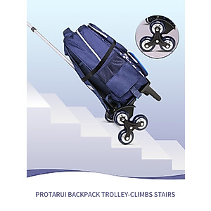 PROTAURI Backpack Trolley with 6 Wheels can Climb Stair, Foldable Rolling Luggage Cart, Adults/Student/Kid's Roller Attachment for School Bags/Backpacks