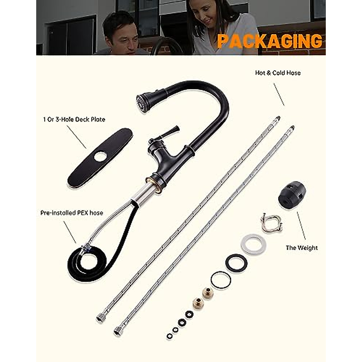 APPASO Kitchen Faucet with Pull Down Sprayer, Oil Rubbed Bronze Single-Handle High Arc Single Hole Pull Out Kitchen Sink Faucets with Escutcheon