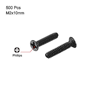 uxcell M2 x 10mm Phillips Screws Fastener Black for Laptop PC TV Fan Switch 500pcs