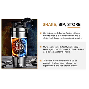 WAASS Double Wall, Stainless Steel Vacuum Insulated Protein Shaker Bottle with Mixer Ball for Gym - Leakproof One-Click Lid - BPA-Free Metal Smoothie Cup for Hot & Cold Drinks (Black)