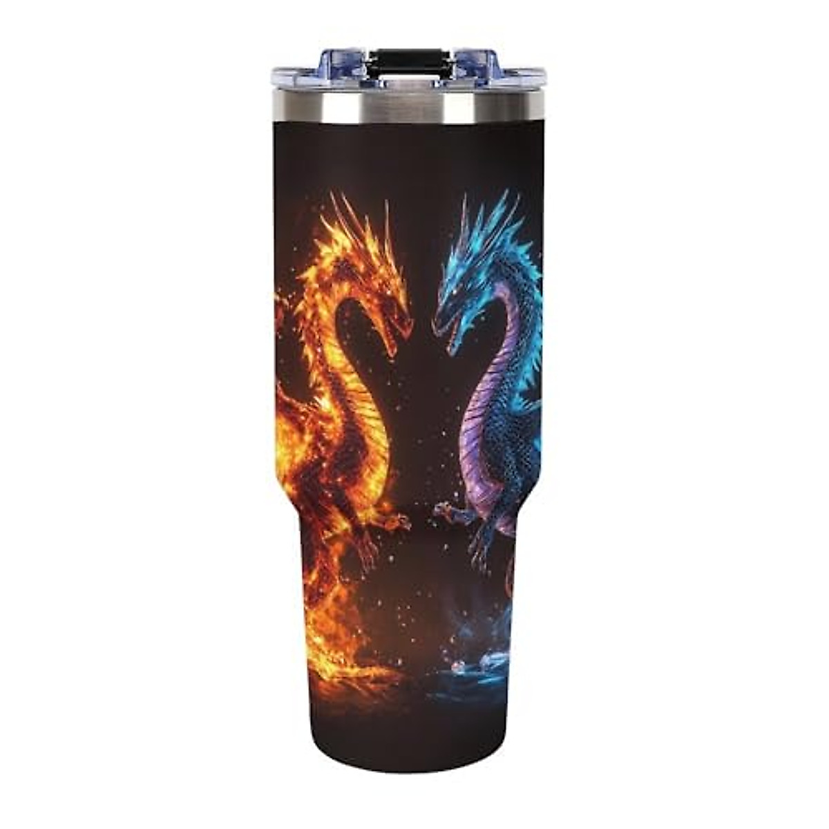 Fire And Blue Dragons Insulated Tumblers with Handle Stainless Steel Coffee Mug Funny Travel Cup with Lid Straw 40oz