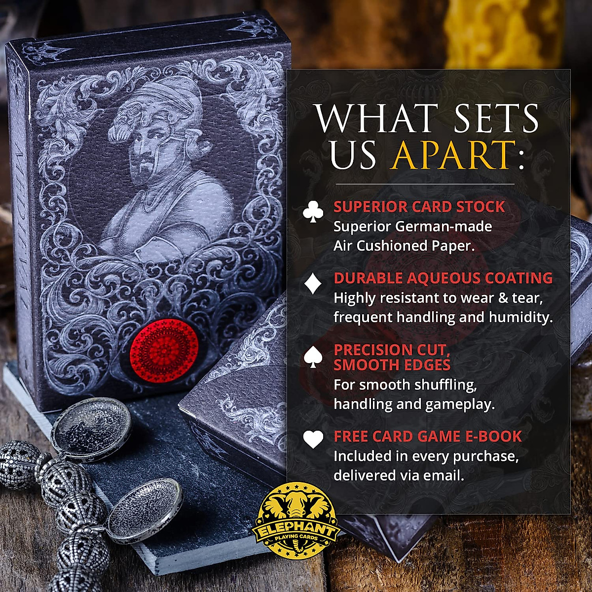 Medieval Playing Cards - Professional Poker Cards in Period-Authentic Middle Ages Designs - Stone Edition - Great for Magic, Cardistry, Gameplay - Deck of Cards for Kids & Adults Free Card Game E-book