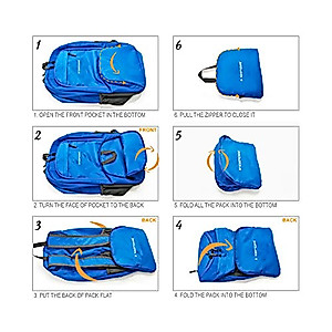 Packable Foldable Trekking Daypack Backpack - Water Resistant Knapsack with Pouch for Men Women- Waterproof Daypack Backpack for Outdoor Travel Hiking Camping Trekking Mountaineering - 30L Blue