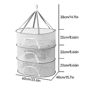 Nicedeal Herb Drying Rack, 3 Layers Collapsible Mesh Hanging Drying Racks Hanging Herb Dryer Rack with Zip Breathable Drying Rack Hanging Mesh Net for Seeds Vegetables Fish 37x23.62x15.75 inch