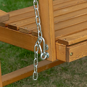 Outsunny 2 Seater Outdoor Swing Loveseat with Canopy and Hanging Chains, Patio Swing Chair, Wooden Porch Swing Glider, for Garden, Poolside, Backyard