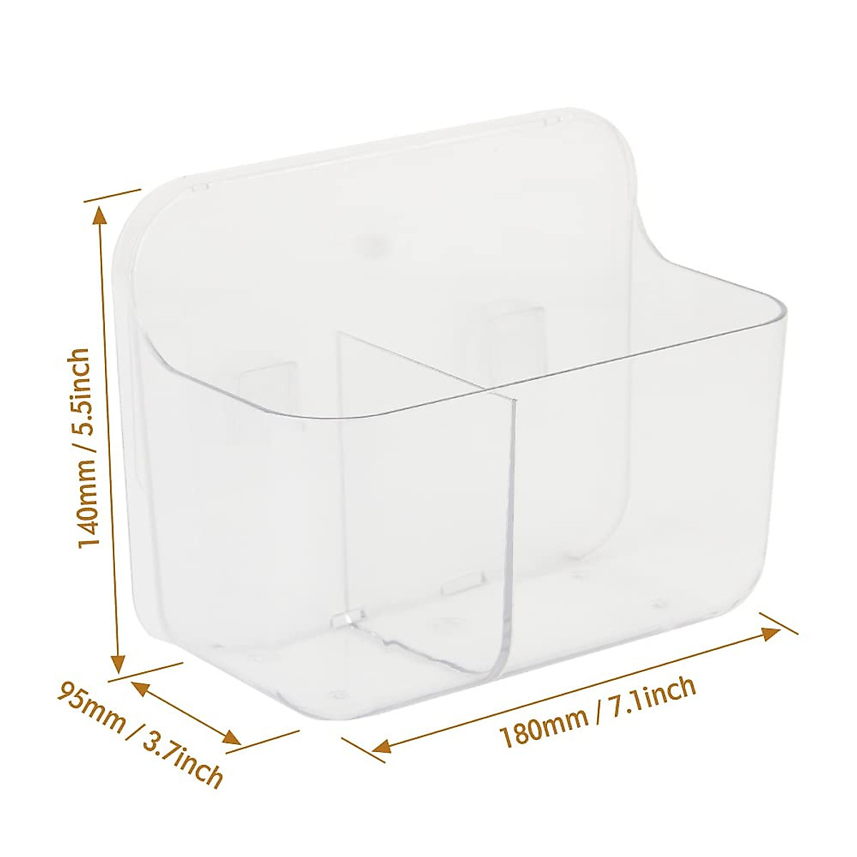 Lunmore Plastic Wall Mount Organizer, Clear Adhesive Shower Storage Box Organizer No Drilling Hang Walls/Doors for Kitchen, Bathroom, Bedroom, Cabinet, Office, Craft Room (Small Size with Divider)