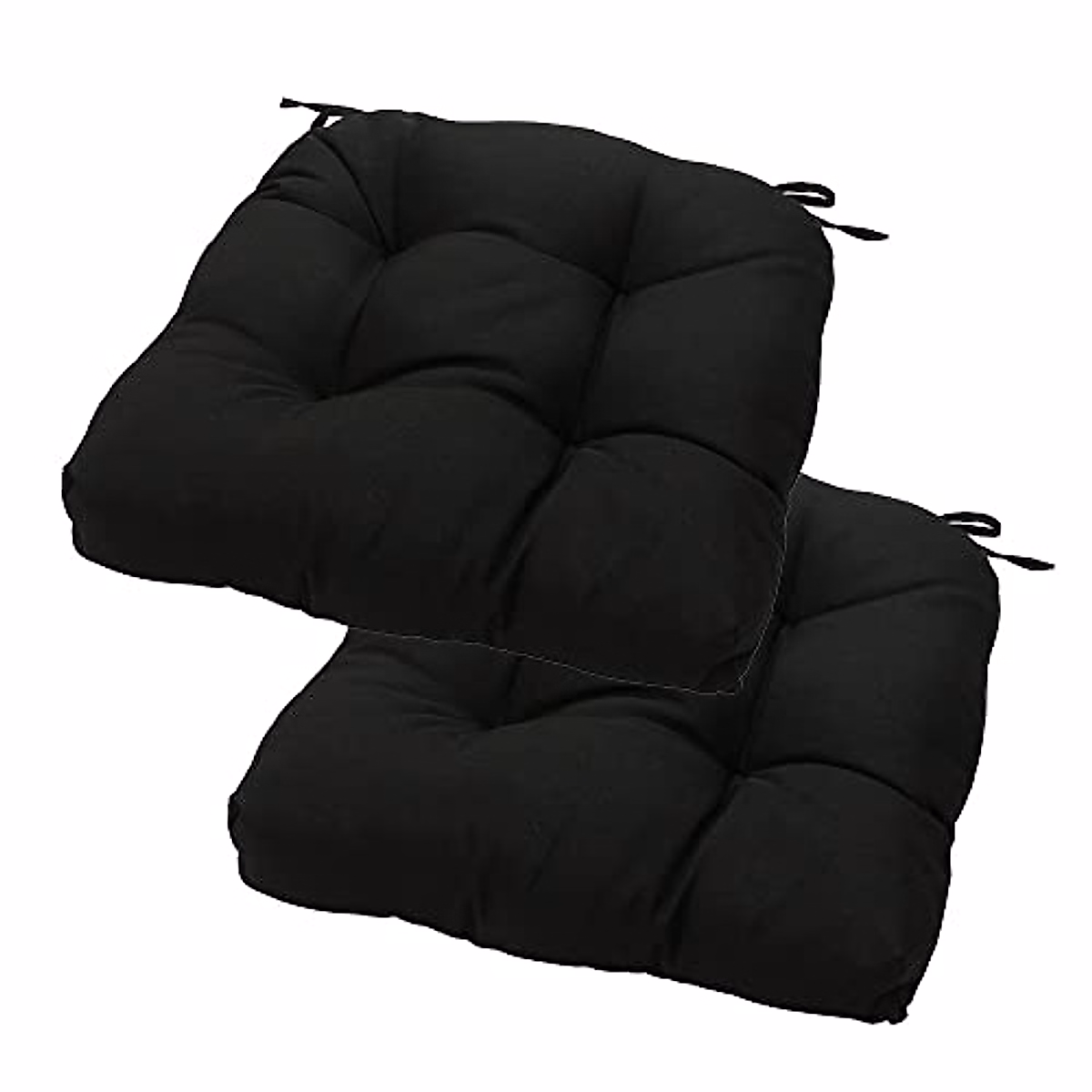 Magpie Fabrics Patio Tufted Seat Cushions 19"x19" with Ties, 2 Pack, U-Shape Waterproof Outdoor/Indoor Chair Pads for Garden Dining Office, Tatami Floor Pillow Meditation(Black Solid)