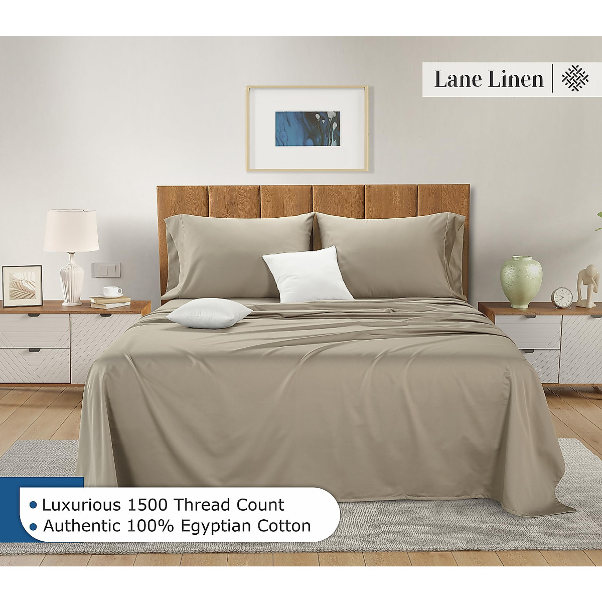 LANE LINEN 100% Egyptian Cotton Full Size Bed Sheets Set - 1500 Thread Count, 4 Pieces Set - Premium Sateen Weave Cotton Full Bed Sheets Set - 15" Deep Pocket Full Size Sheets Set - Linen