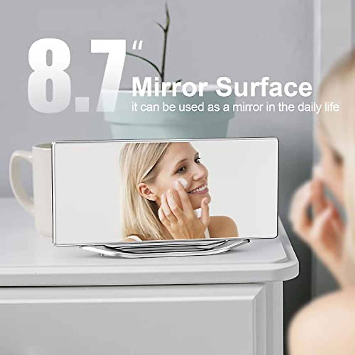 Alarm Clock for Heavy Sleepers Adults, 8.7'' Large Led Digital Mirror Alarm Clock with USB Charger, Vibrating Alarm Clock with Bed Shaker, Battery Backup Snooze Dual Alarm Dimmer, for Teens Adults