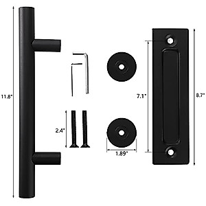 Peohud 2 Pack Sliding Barn Door Handle, Carbon Steel Pull and Flush Hardware Set, 12 Inch Heavy Duty Rustic Two-Side Design Door Hardware Set for Barn, Bedroom, Gate, Cabinet