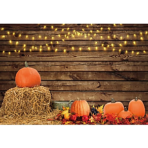 Fall Thanksgiving Wood Backdrop for Photography Party Decorations Autumn Wooden Plank Pumpkin Harvest Hay Photo Background Kids Adults Birthday Baby Shower Farm Theme Backdrop Studio Props 10x6.5ft
