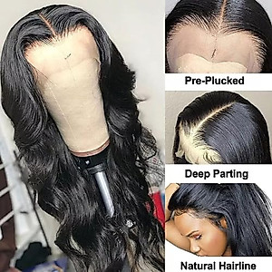 LAPONDAI Lace Front Wigs Human Hair Body Wave 13x4 HD Lace Frontal Wig Pre Plucked with Baby Hair Gluless Wigs Human Hair for Black Women 150% Denisty Natural Color (18Inch)