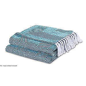 Cozy Home Collection, Luxurious Hand Woven Cozy Warm 100percent Combed Cotton All Season Fade Light Weight Fade Resistant Couch Chair Bed Decorative Throw Blankets Chevron 50Inx60In Set of 2 (Teal)
