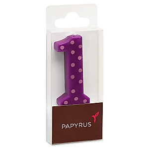 Papyrus Number 1 Birthday Candle, Purple Polka Dots (1-Count)