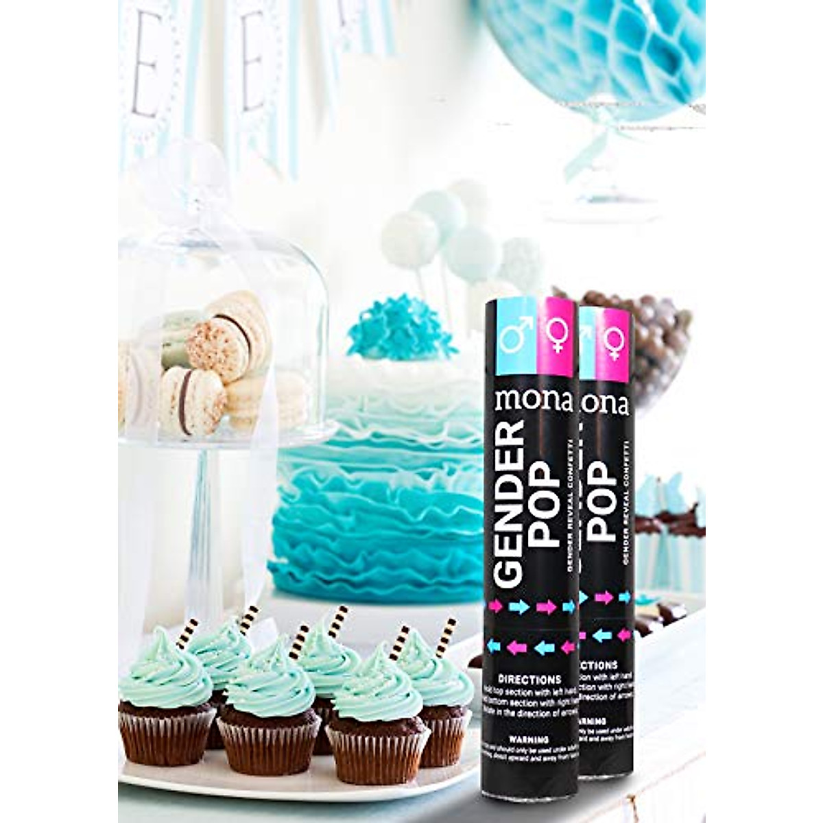 Mona Gender Reveal Confetti Cannon- 6-Pack (3 Blue, 3 Pink) - Gender Reveal Confetti Poppers, Baby Gender Reveal Party Supplies Kit, Great Gender Reveal Ideas