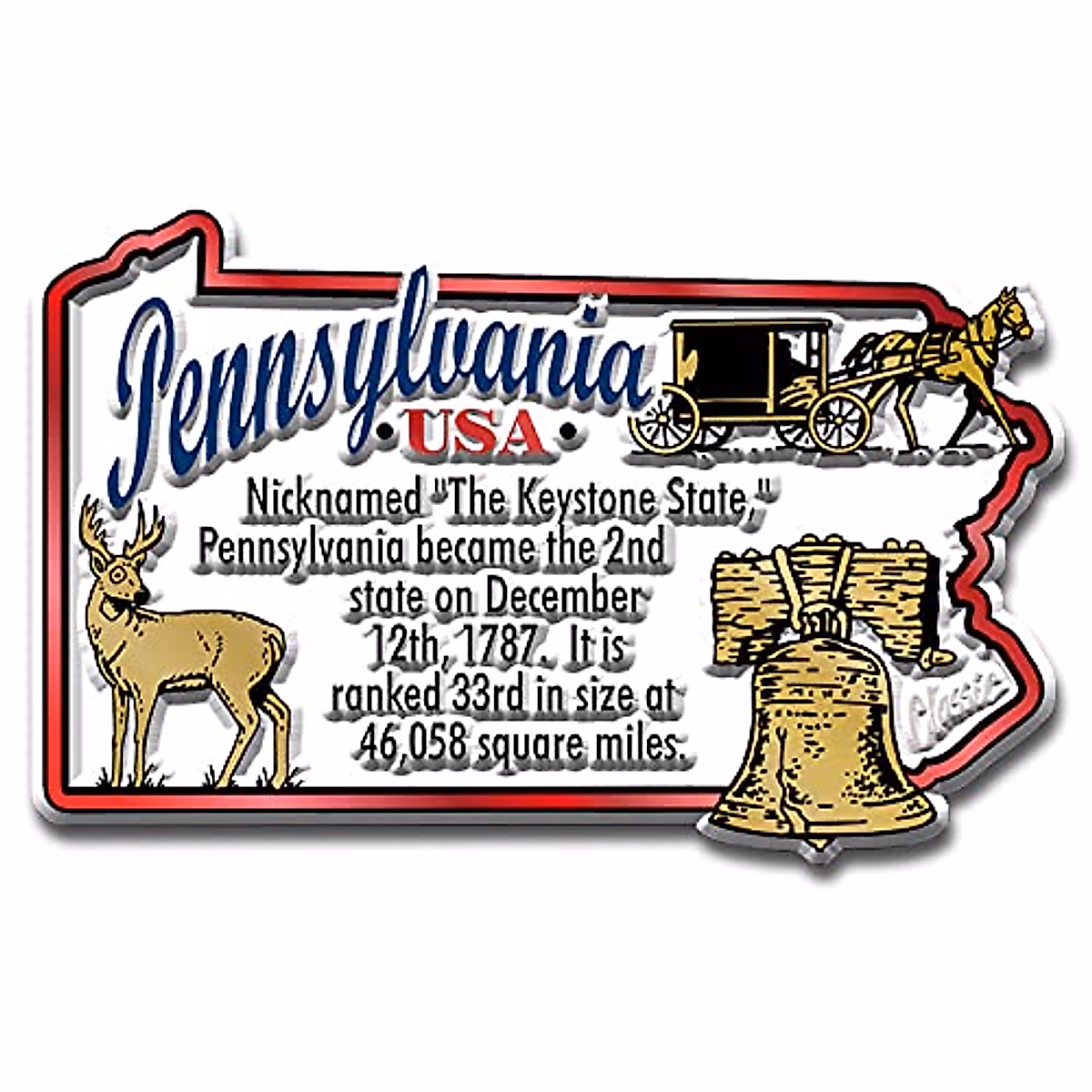 Pennsylvania Information State Magnet by Classic Magnets, 3.1" x 2", Collectible Souvenirs Made in The USA