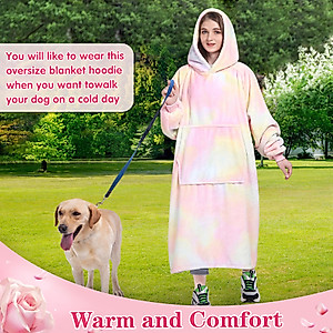 Waitu Wearable Blanket Sweatshirt Gifts for Women and Men, Warm and Cozy Rainbow Blanket Hoodie, Thick Flannel Hoodie Blanket with Sleeves, Blanket Robe for Adults and Kids