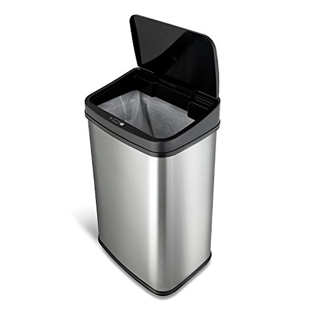 NINESTARS DZT-50-28 Automatic Touchless Motion Sensor Rectangular Trash Can, 13 Gal, Black Trim