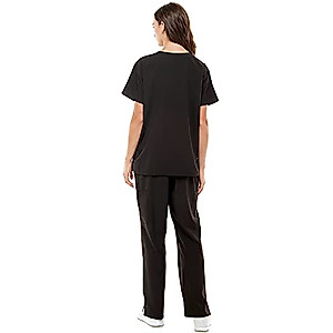 MEDPIA Women's Medical Uniform Set – 4 Way Stretch Lightweight 8 Pockets V-Neck Top Drawstring Elastic Waist Pants Nursing Black 4X