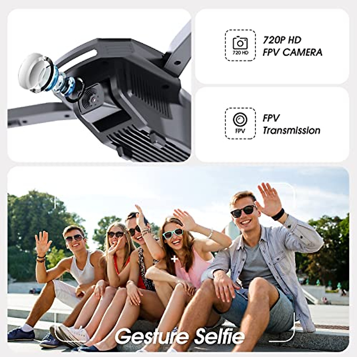 DEERC Drone with Camera, D70 Drones with Camera for Adults 720P HD, RC Quadcopter for Beginners with 2 Batteries, Kids Toy Easy to Play, Auto Hover, Voice Control, APP Control, 3D Flips