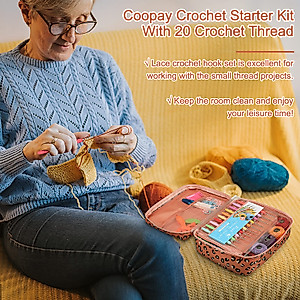 Coopay Crochet Kit Beginners Lace Crochet Hook Set with 20 Color Crochet Thread, 71PCS Crochet Set with Tiny Crochet Hooks Ergonomic Soft Grip, Travel Crochet Hook Case Full Knitting Crochet Supplies