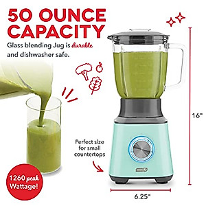 Dash Quest 50 oz Countertop Kitchen Blender, Professional Heavy Duty High Speed Processor and Mixer, Aqua