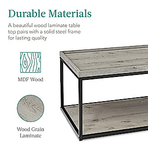 Best Choice Products 44in 2-Tier Rectangular Tray Top Coffee Table, Recessed Accent Furniture for Home w/Metal Frame, Shelf - Gray